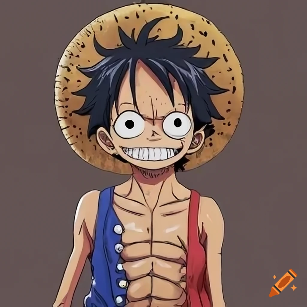 Luffy sitting, in a ball on Craiyon