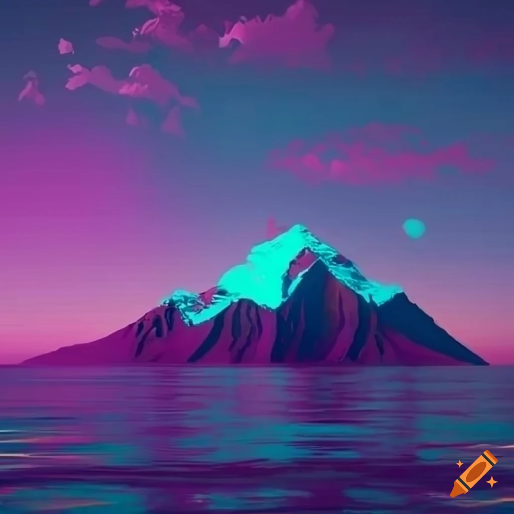 Vaporwave planet mountains