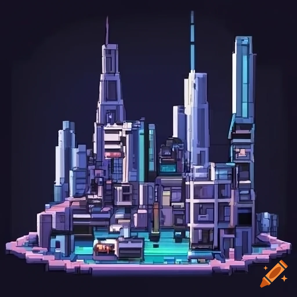 Futuristic town, 16 bit style
