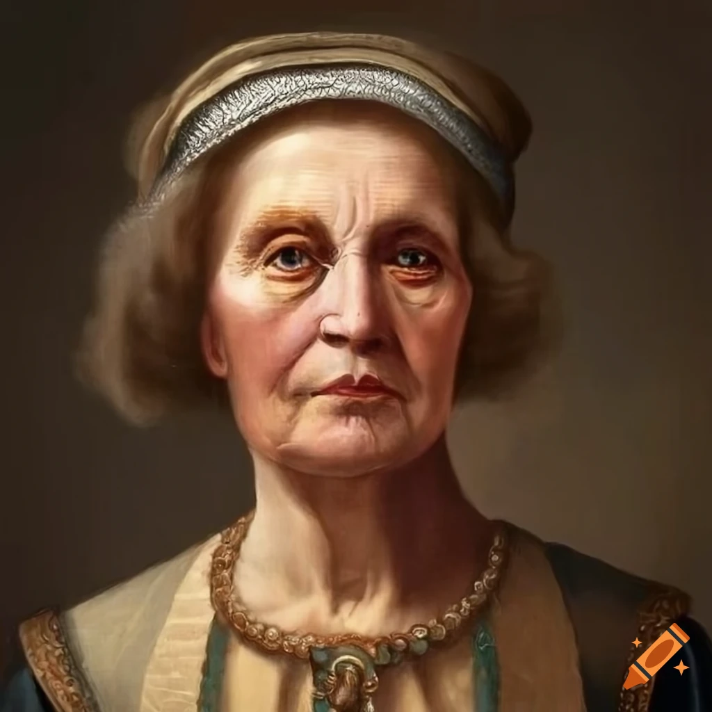 Old medieval portrait of german woman, mrs. maria fuller, with long ...