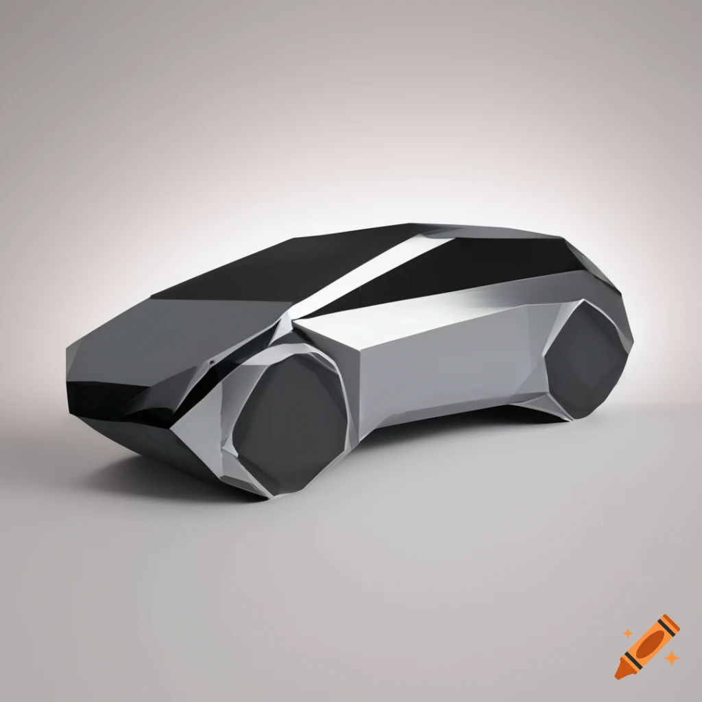 Low-poly concept car made of aluminum viewed from 3 angles