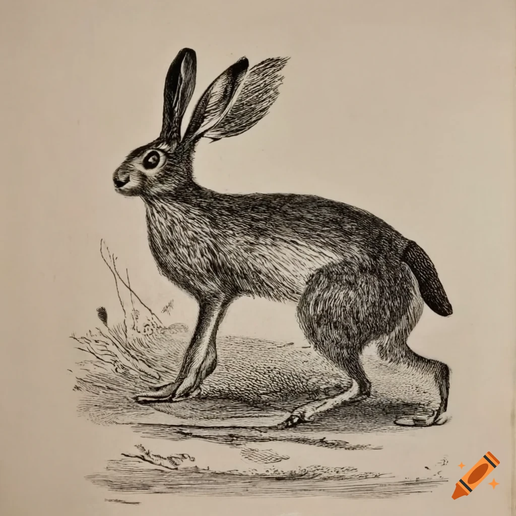 1800s etching of a hare in nature