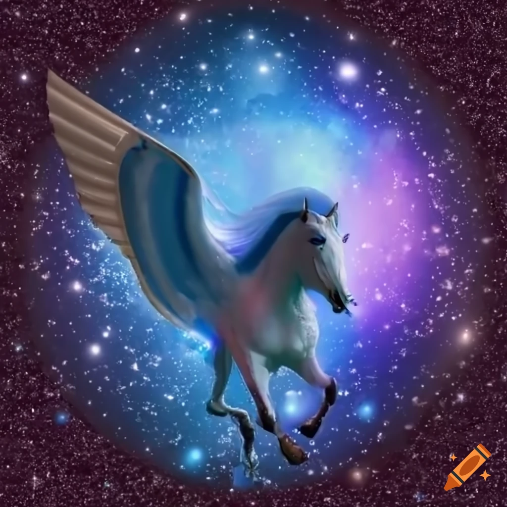A white and shiny pegasus with electric blue tones with his wings ...