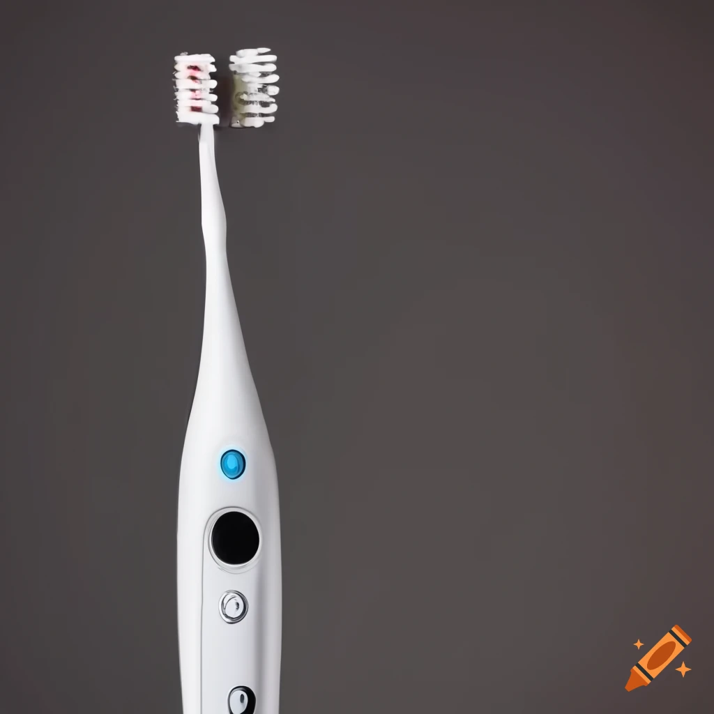 An electric toothbrush with a speaker, and small buttons with a pause ...