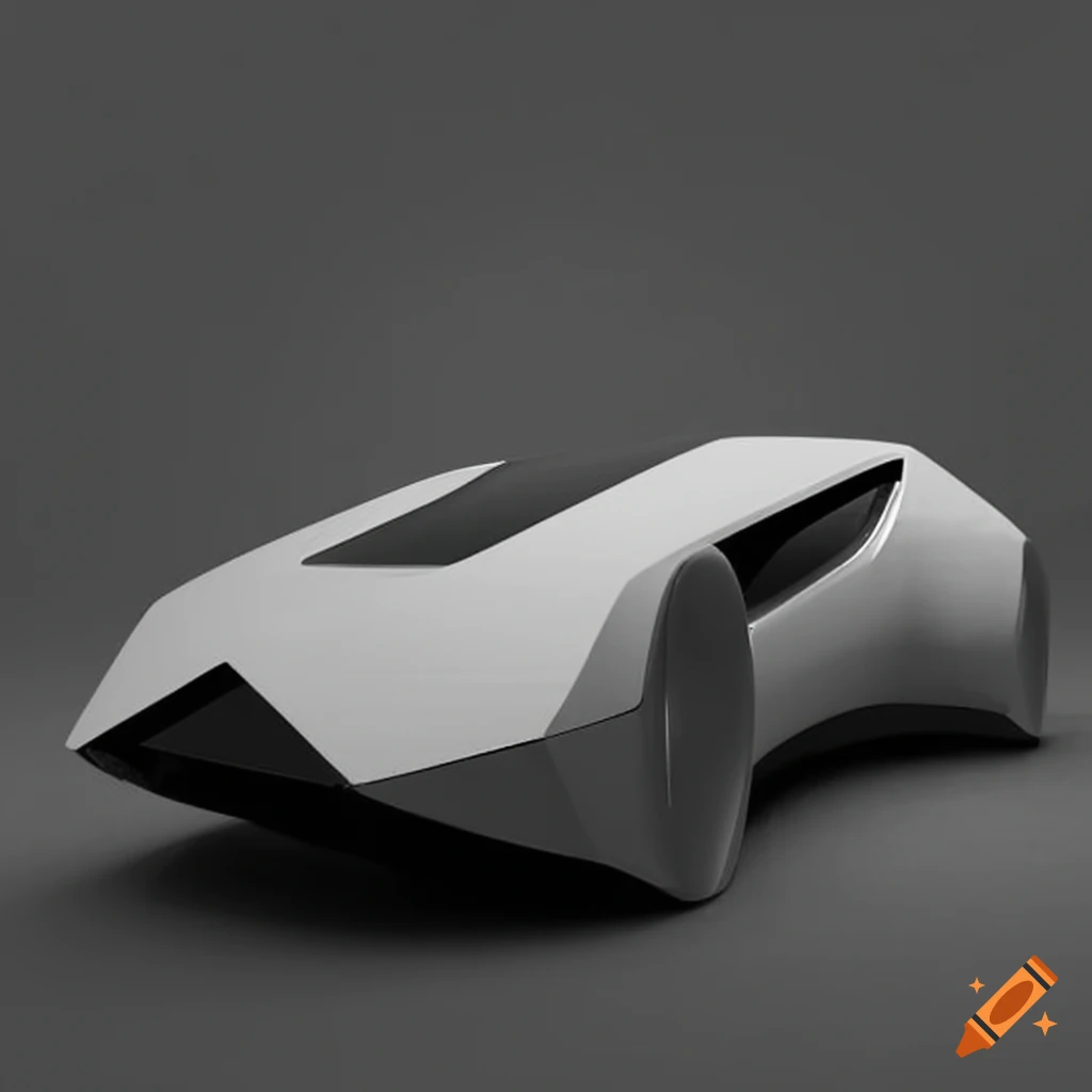 Minimalist futuristic car made with polygons viewed from 3 angles on ...