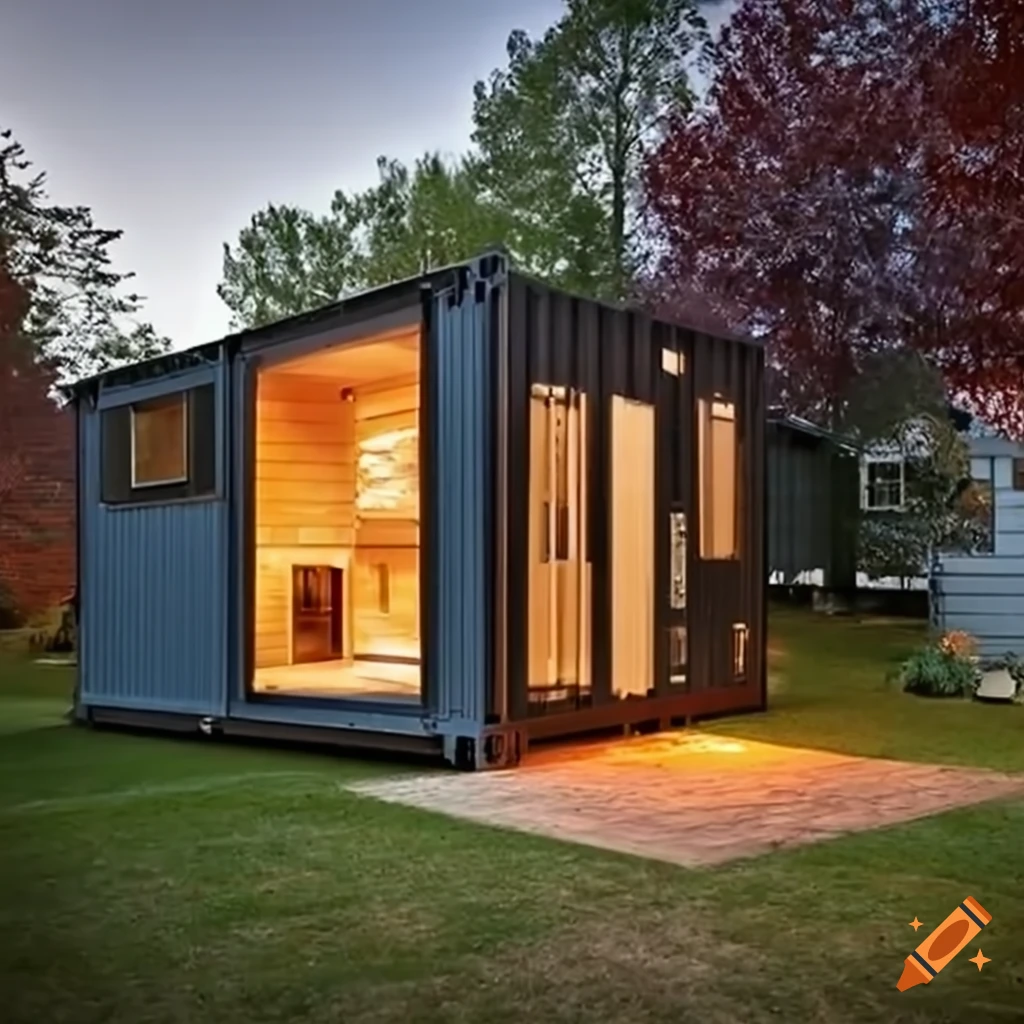 Create a high-resolution photo of a shipping container house with high ...