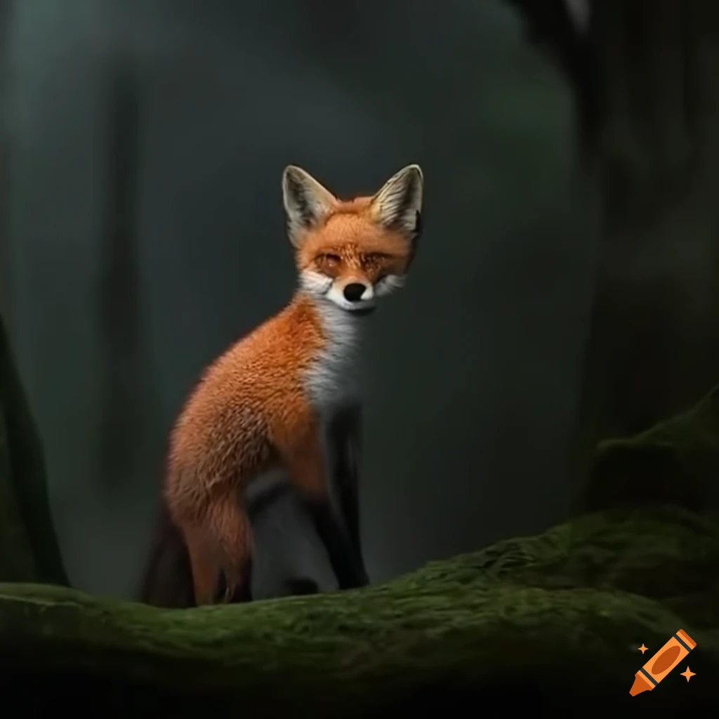 Magic fox on the darka forest