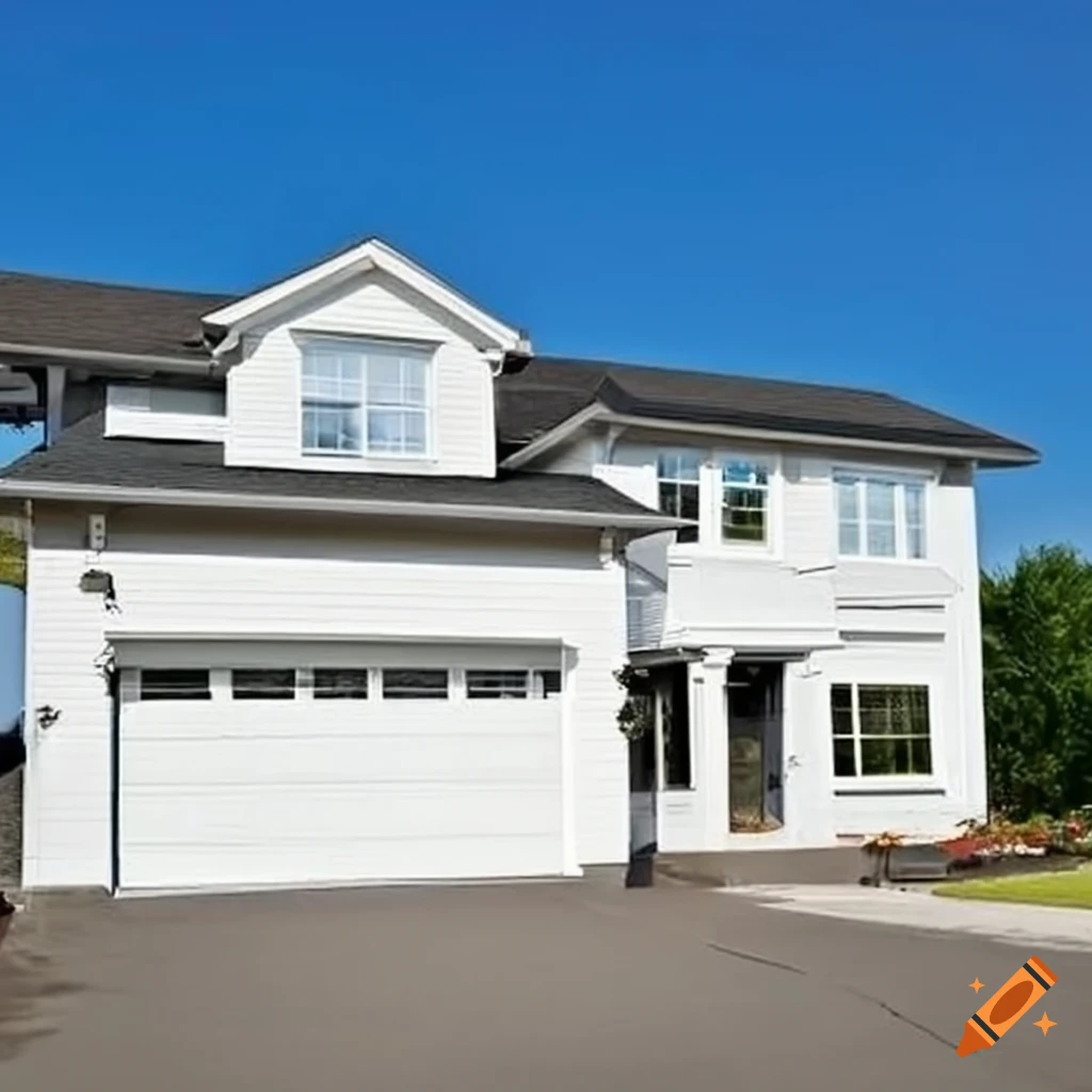 Beautiful house with white garage doors on Craiyon