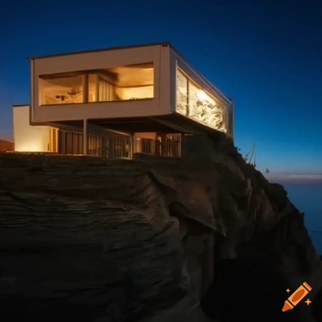 Unique cliffside home constructed from shipping crates with sea view