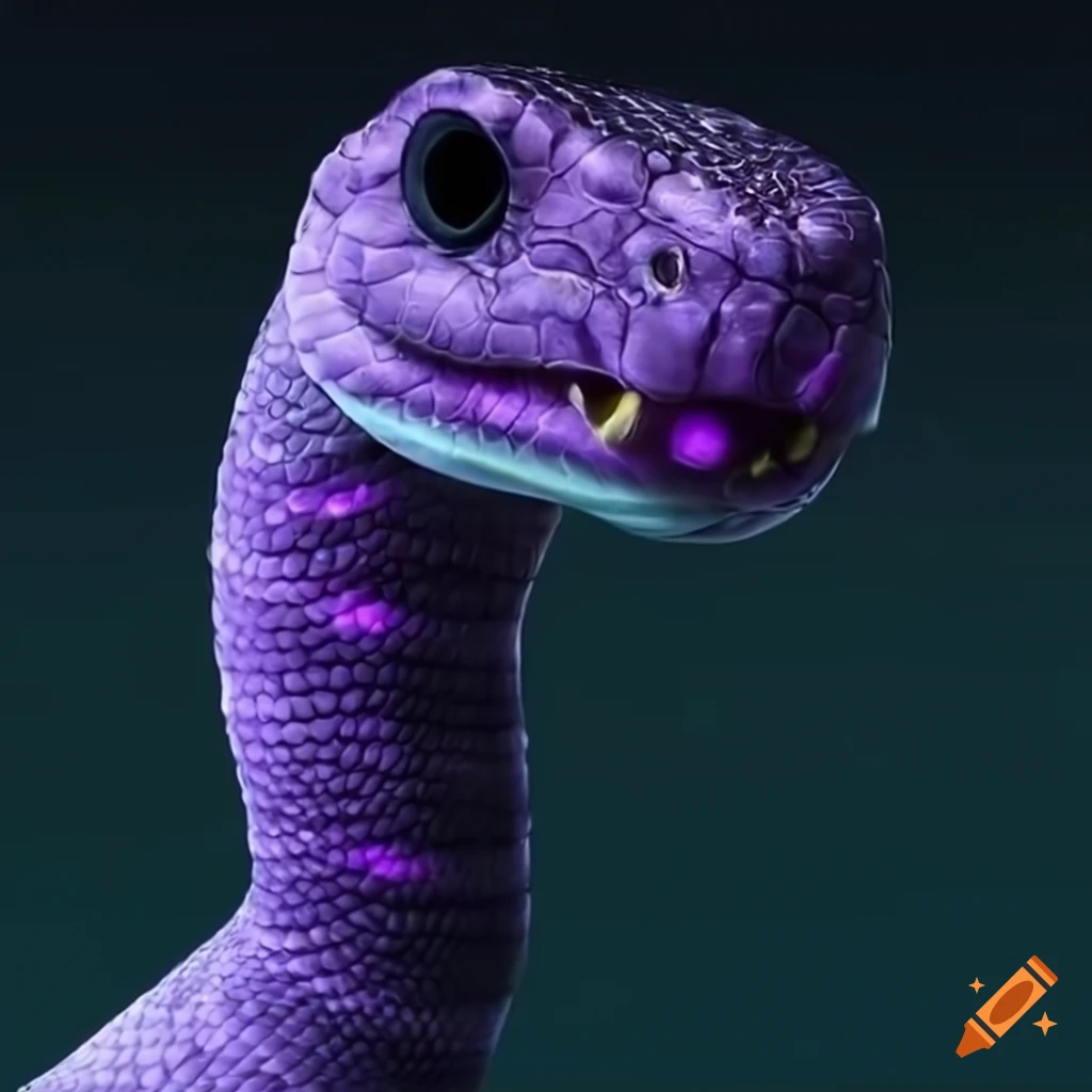 A anthropomorphic black mamba snake with a purple glow on Craiyon