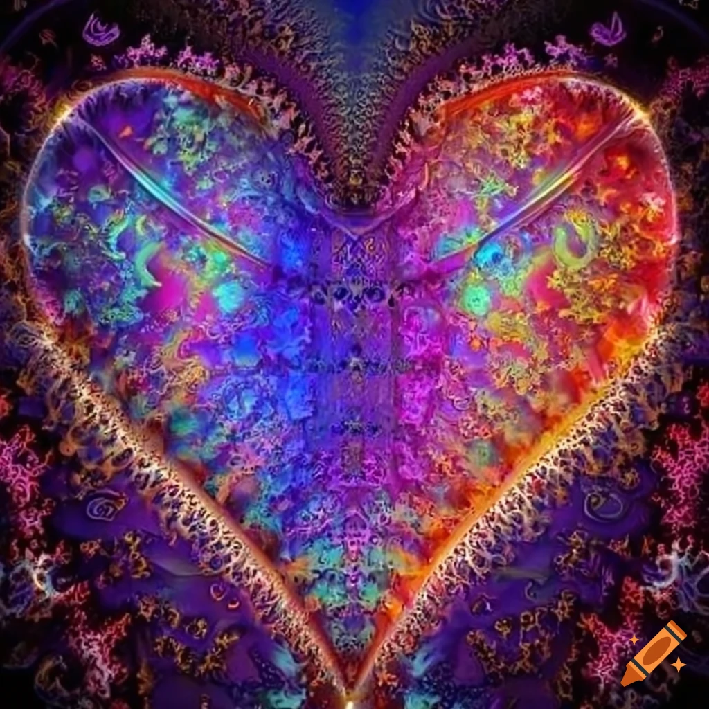 Fractals in 3d and very coloured in heart shape on Craiyon