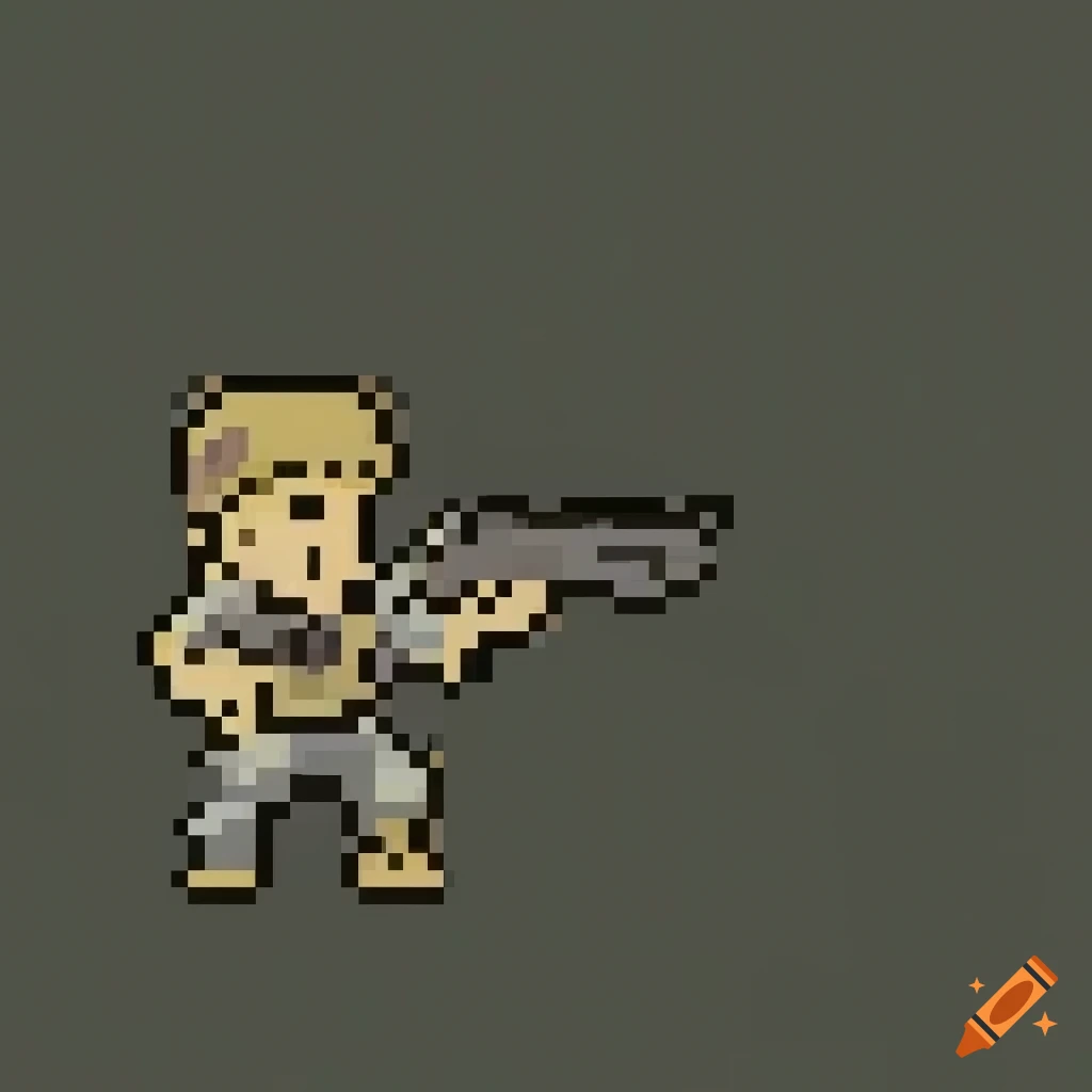 Pixel art of military man with a gun small in a game