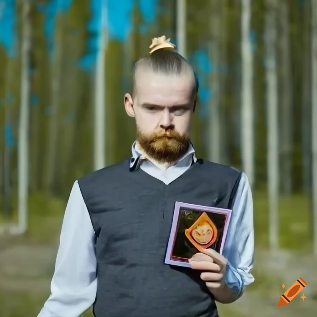 Young finnish man with moustache and beard facial hair and a ponytail ...