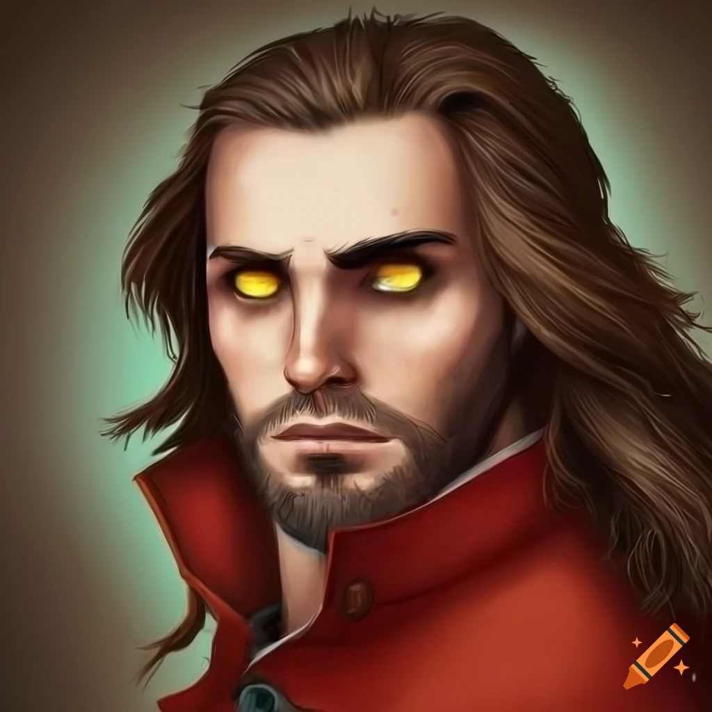 Fantasy portrait of a handsome brown man with green eyes. He has long ...