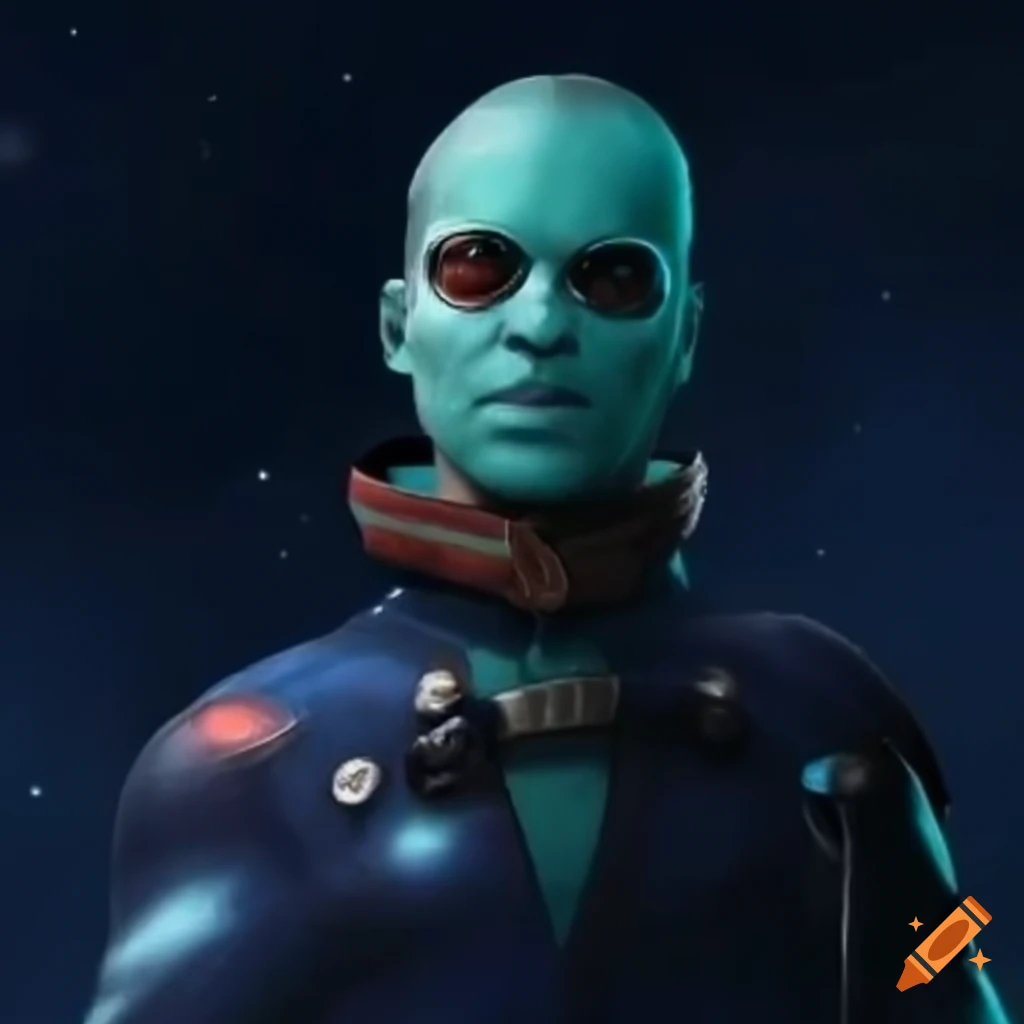 Person in captain outfit near planets, possible username Frogboy1320 on Craiyon