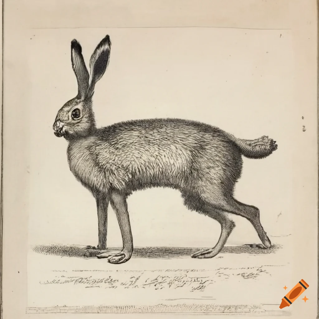 1800s etching of a fluffy hare on Craiyon