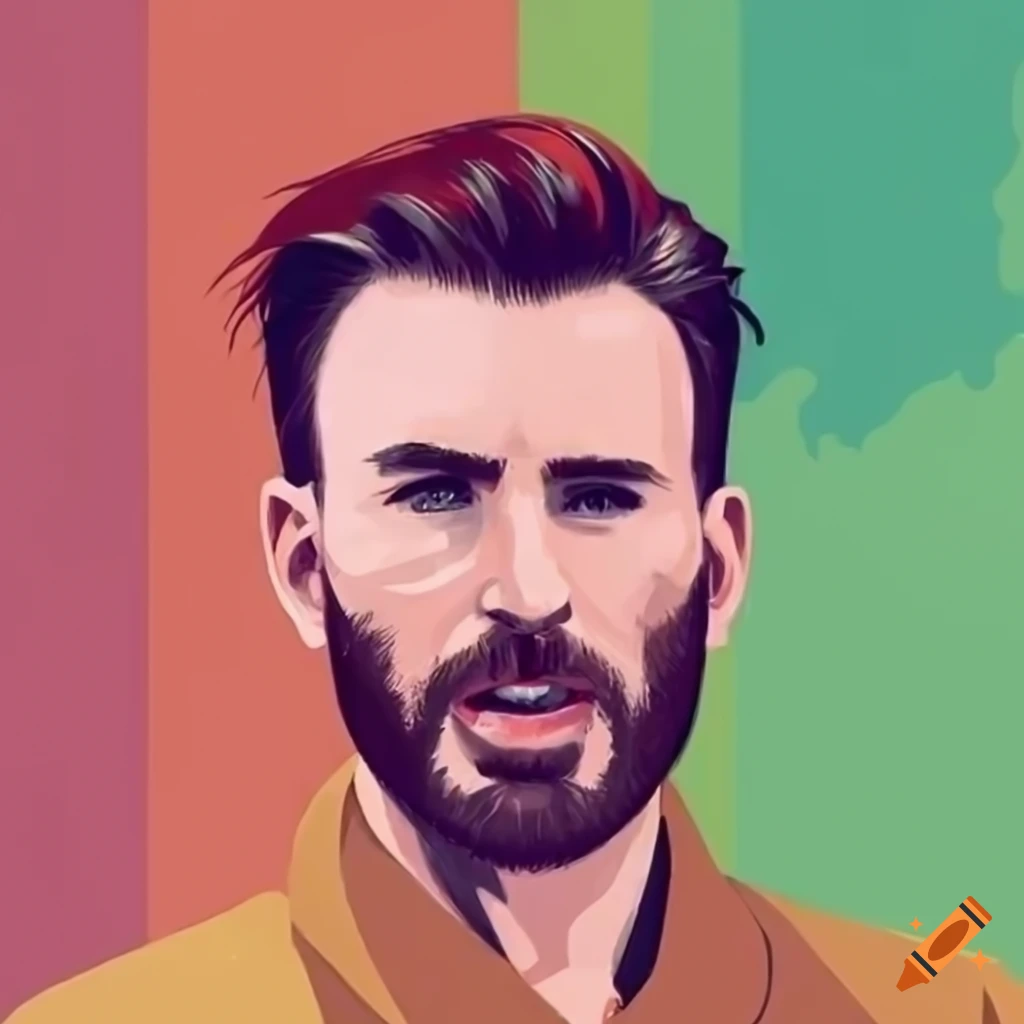 Chris Evans in a modern simple illustration style using the Pantone ...