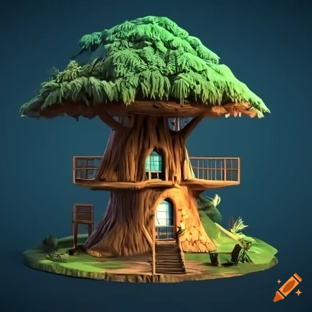 3d rendered tree house diorama on Craiyon