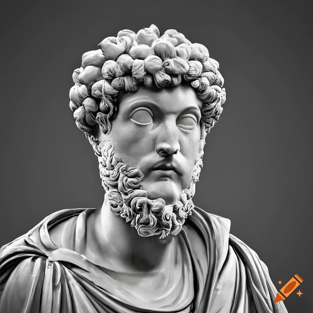 A portrait of the stoic marcus aurelius in black and white