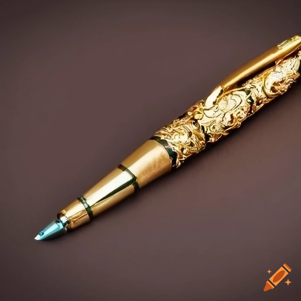 A floral-themed pen with hexagonal shape and gold accents on Craiyon