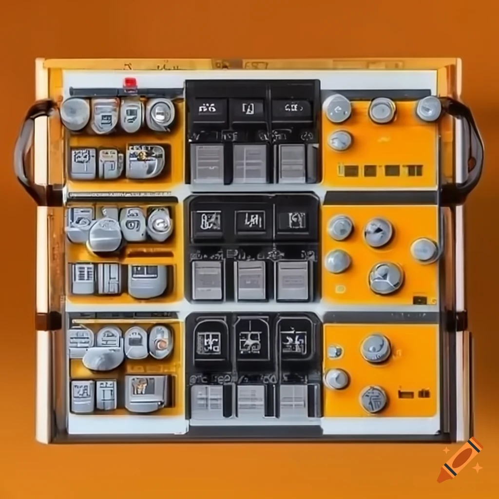 A control panel for a retro 70s era device for selecting different ...