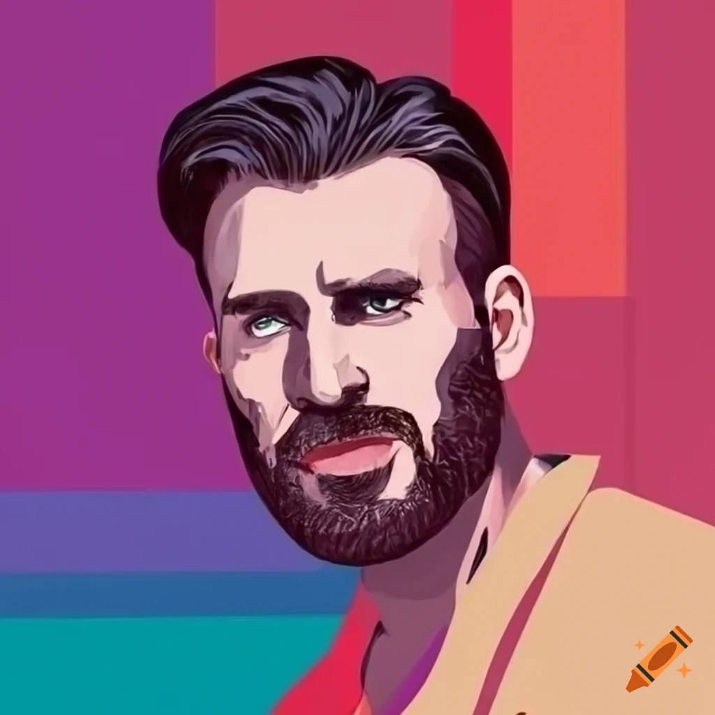 Chris Evans in a modern simple illustration style using the Pantone ...