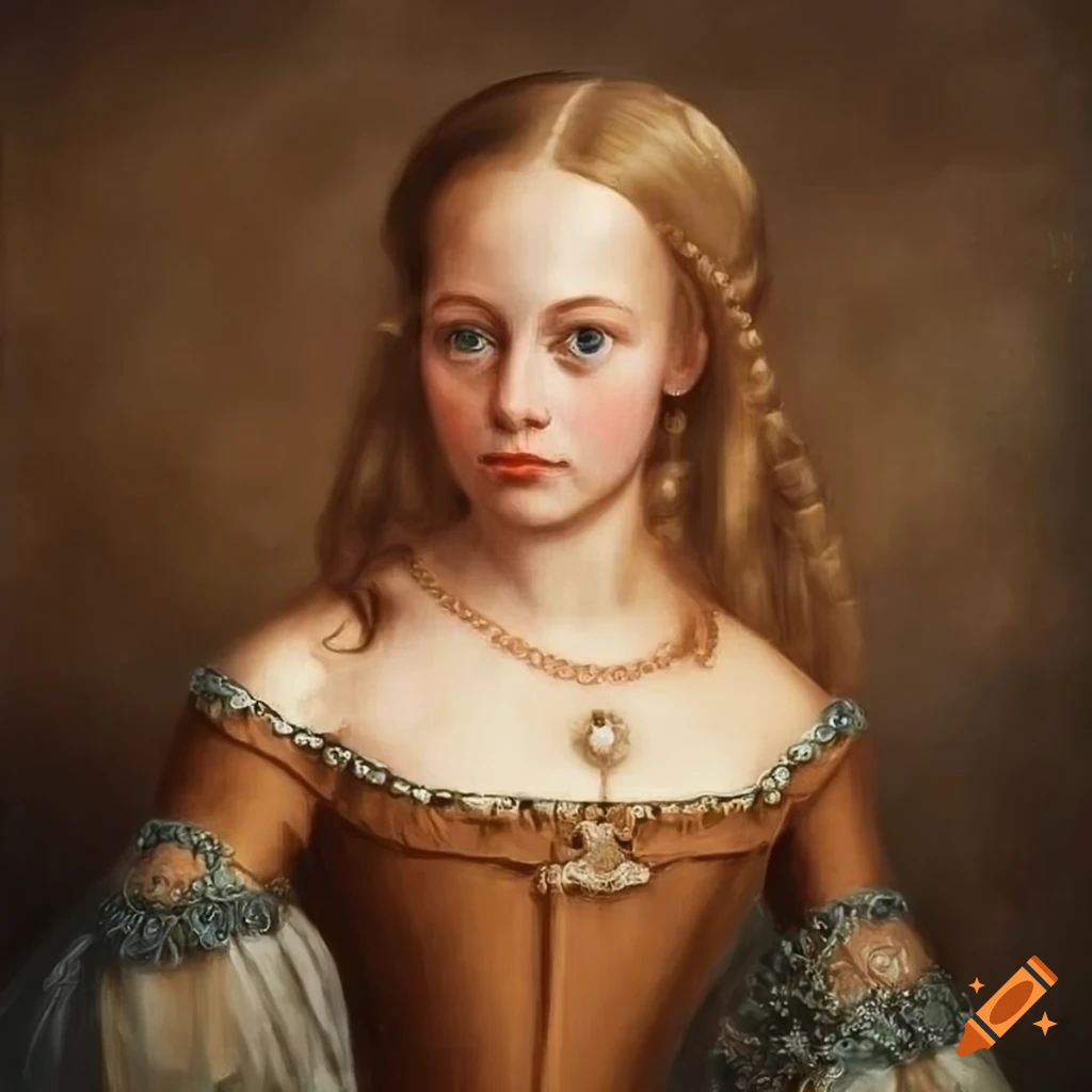 Old medieval portrait of German princess Lydia Fuller with long light ...