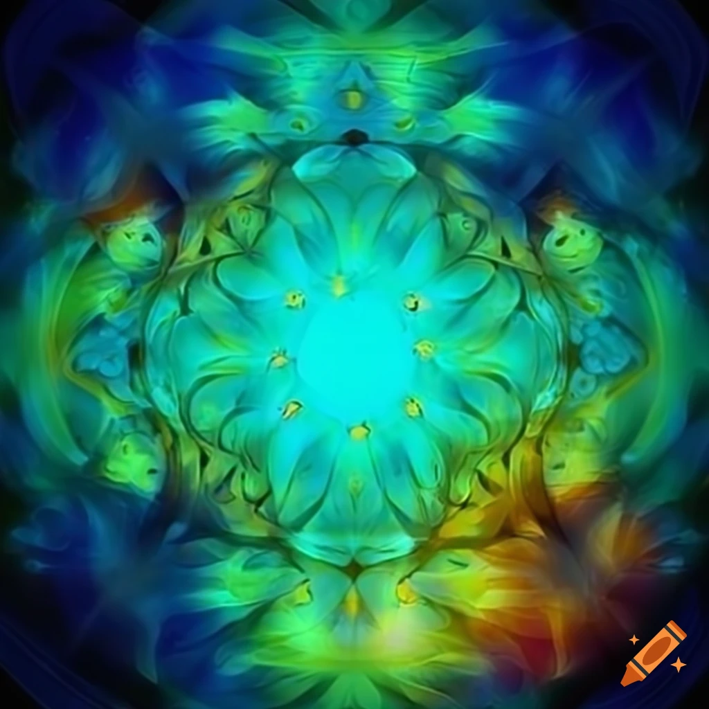 Teal and yellow abstract shape design, sacred geometry
