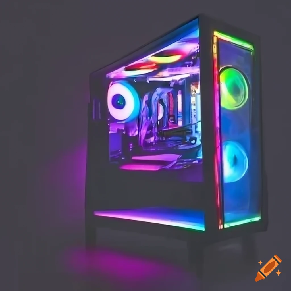 A pc gaming computer workstation with rgb lights on Craiyon