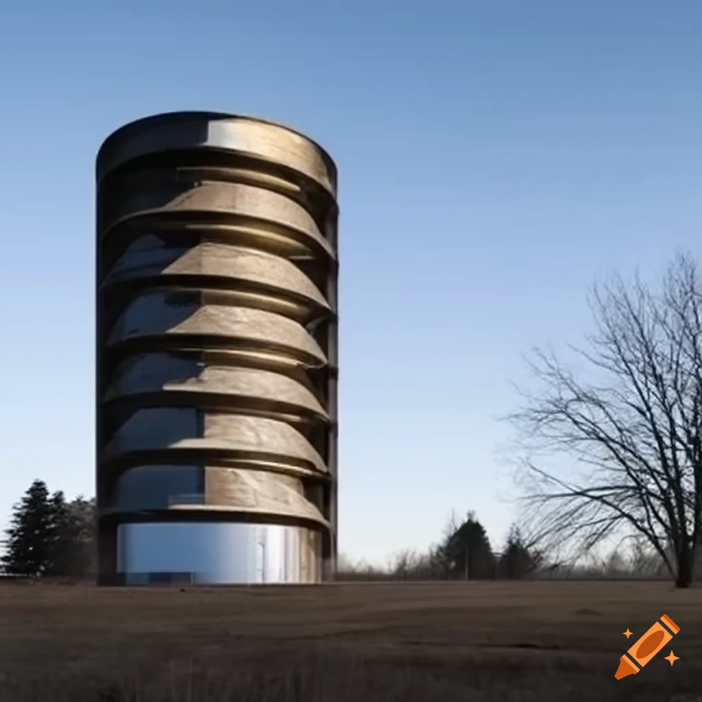 Cylindrical modern viewing tower inspired by a cover wagon