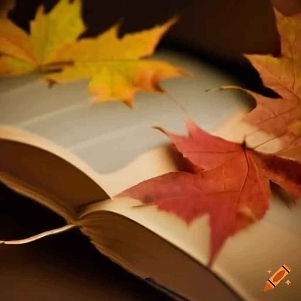 Books with maple leaves on pages on Craiyon