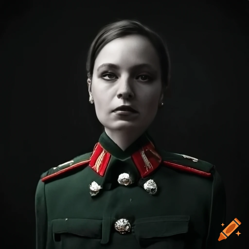 In the black and white photograph, Natalia Ivanova stands tall and confident, her piercing eyes ...