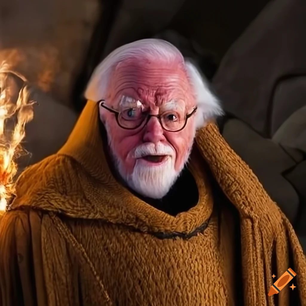 Fantasy wizard with a straw hat and a robe full of magic symbols with ...