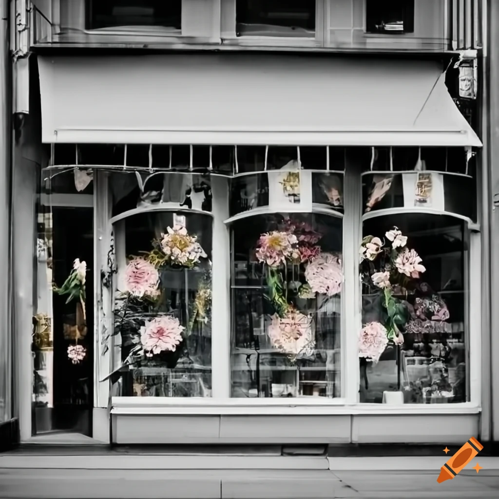 Optical shop front window with flowers vinyl on Craiyon