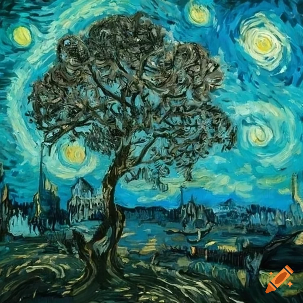 A beautiful and otherworldly tree in the style of van gogh