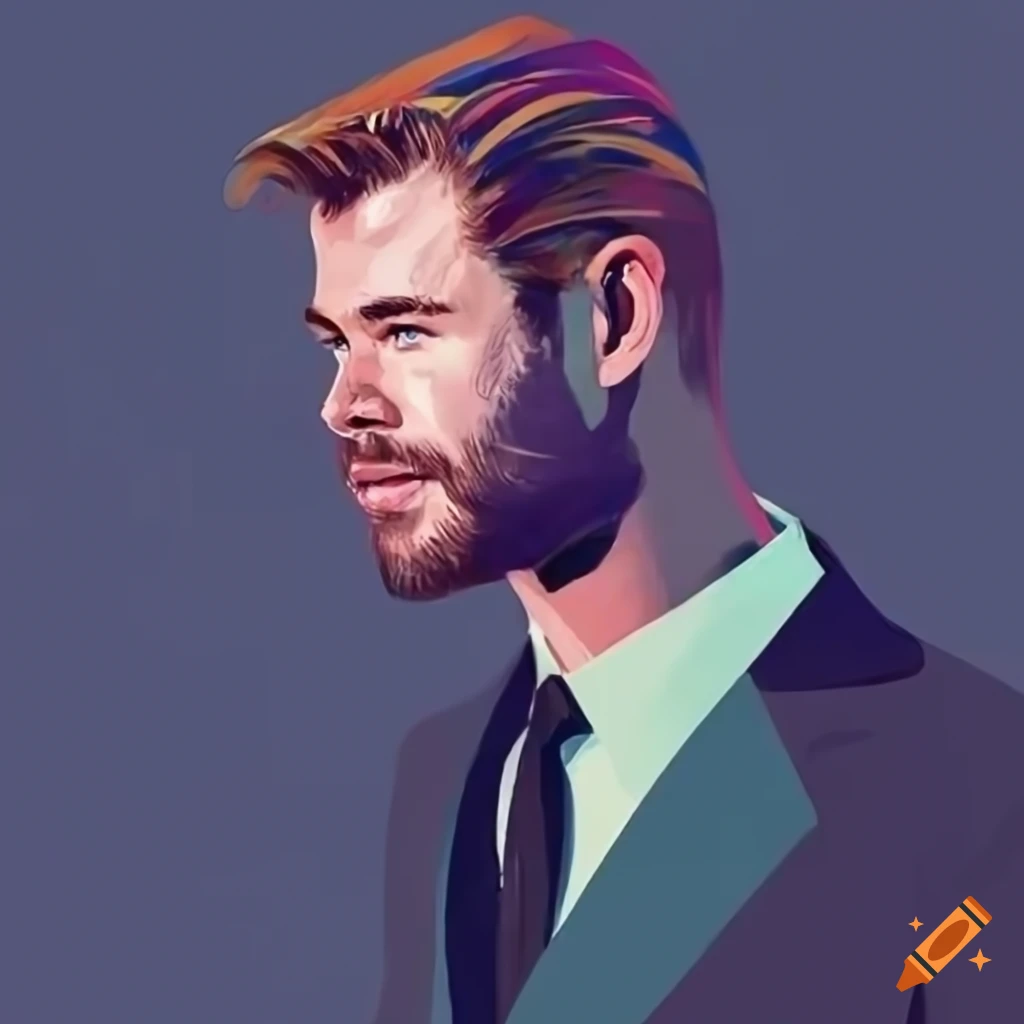 Chris Hemsworth in a modern simple illustration style using the Pantone ...
