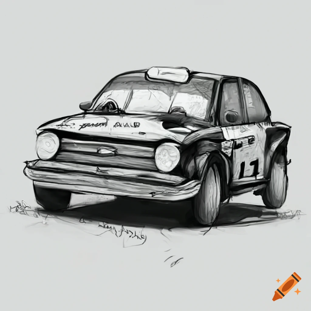 Cartoon rally car sliding on a curve, simple color on Craiyon