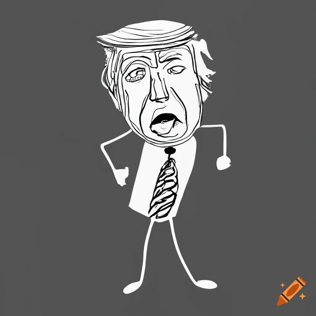 Donald trump character, black and white, very simple line drawing ...
