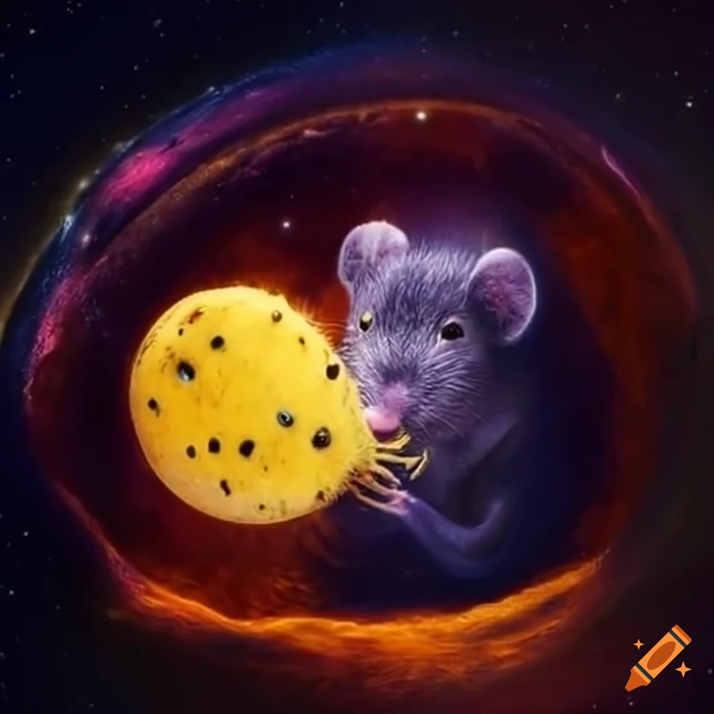 Mouse in outer space searching for cheese the aliens stole