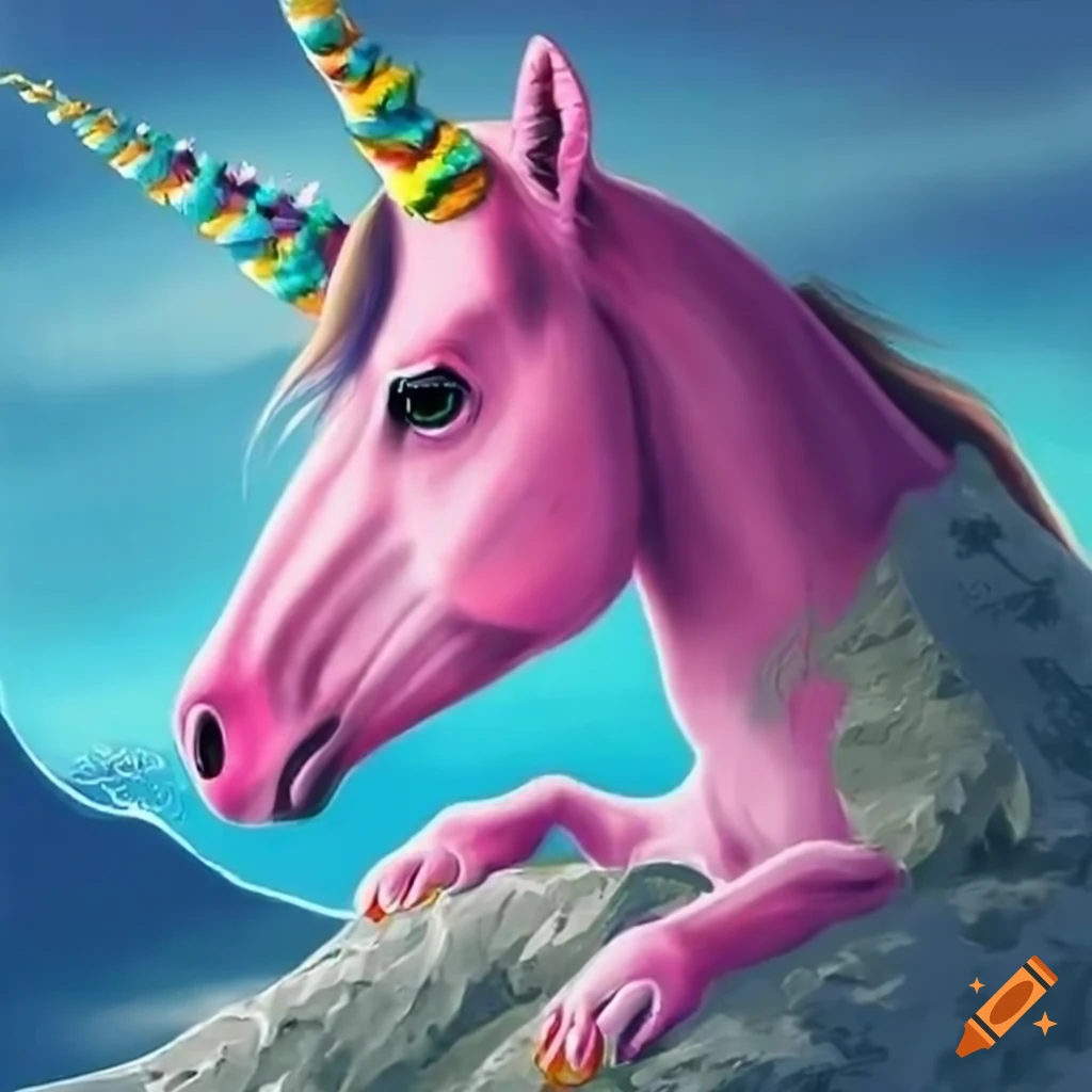 A unicorn with a rabbit on a mountain