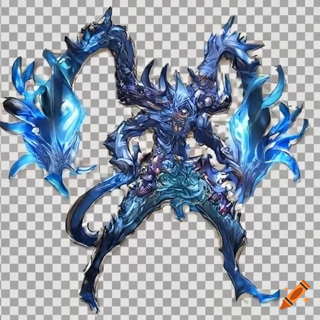 Granblue fantasy style blue demon creature with claws of gold on Craiyon
