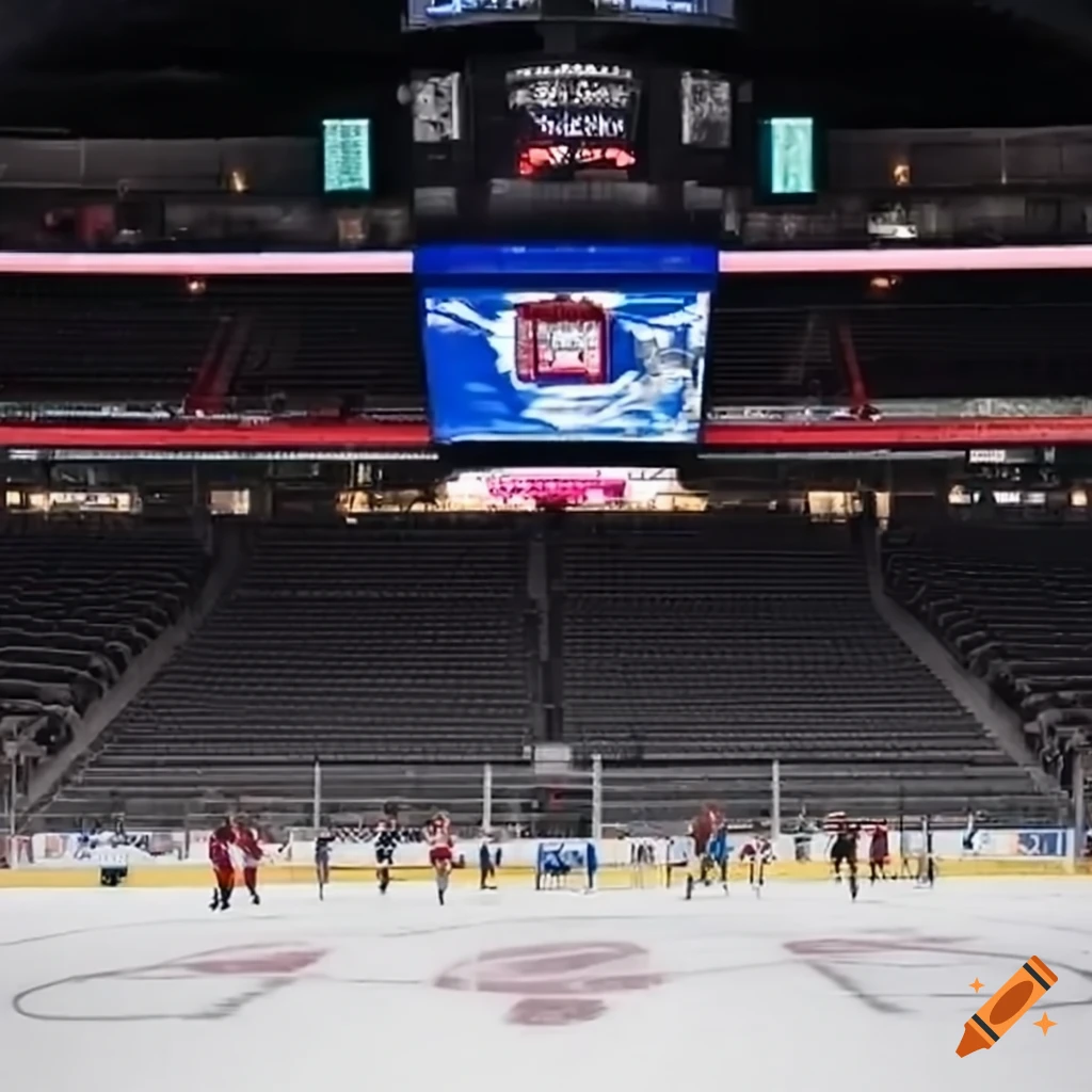 Exterior of a professional hockey arena on Craiyon