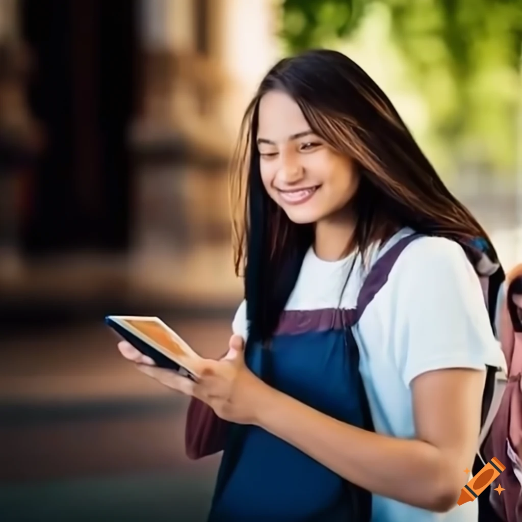 University student using mobile phone