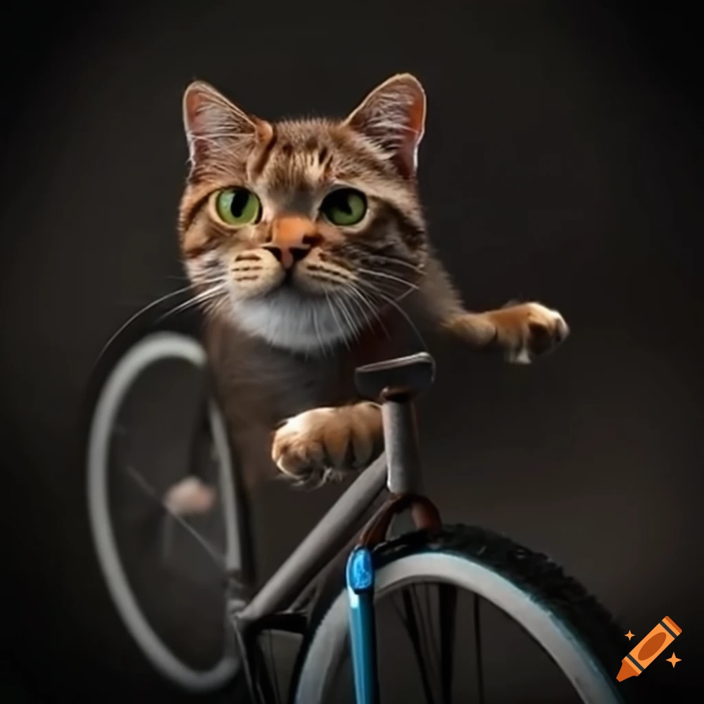 Hyper-realistic cat on a bike on Craiyon