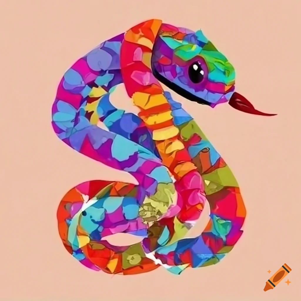 A cute and colorful snake made of scrap paper on Craiyon