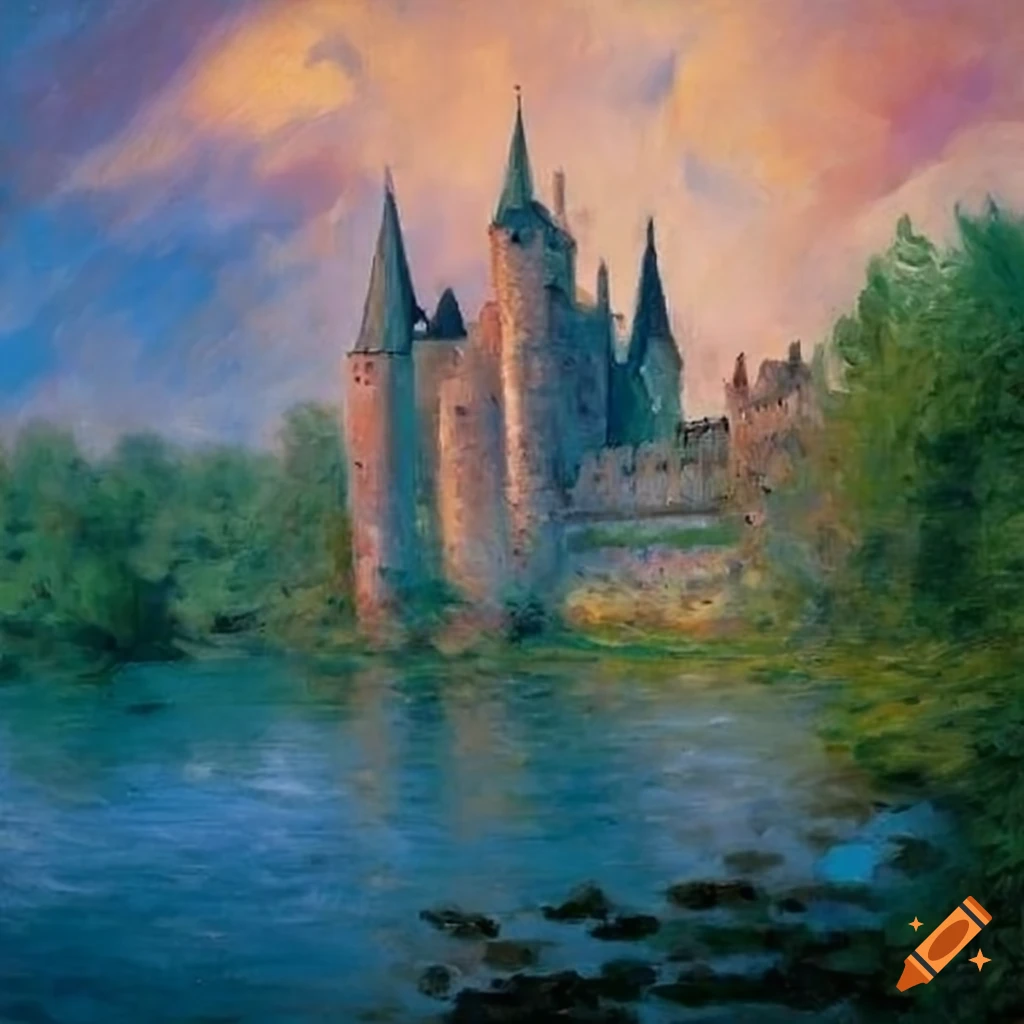 A medieval castle in the style of Claude Monet on Craiyon