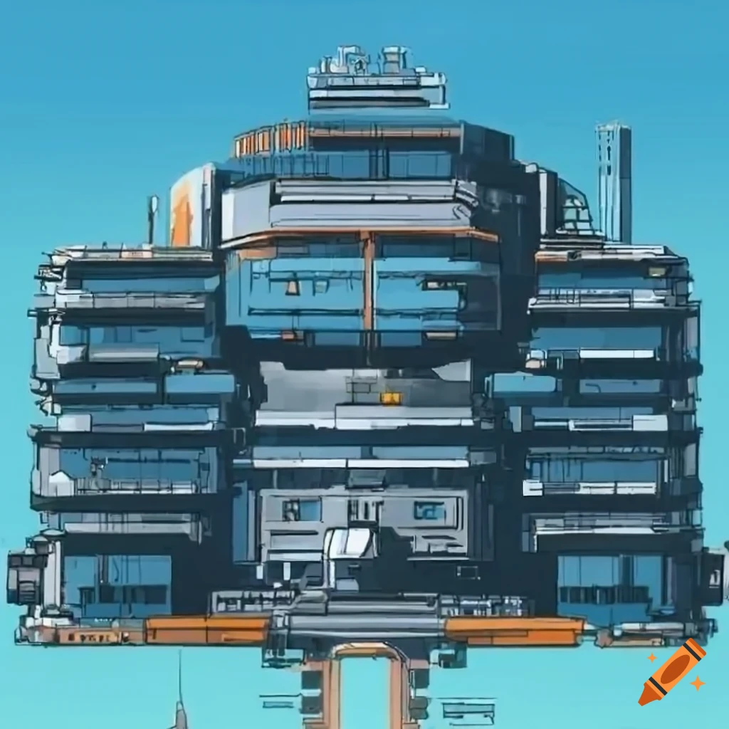 Hiroshi Nagai, Cyber City Oedo 808, machinery, building front view on ...