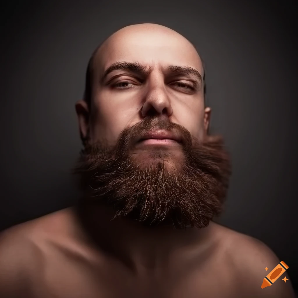 Portrait of a somber man with a beard against a dark background on Craiyon
