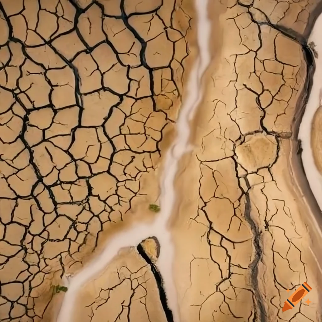 Aerial view of a dried-up riverbed on Craiyon
