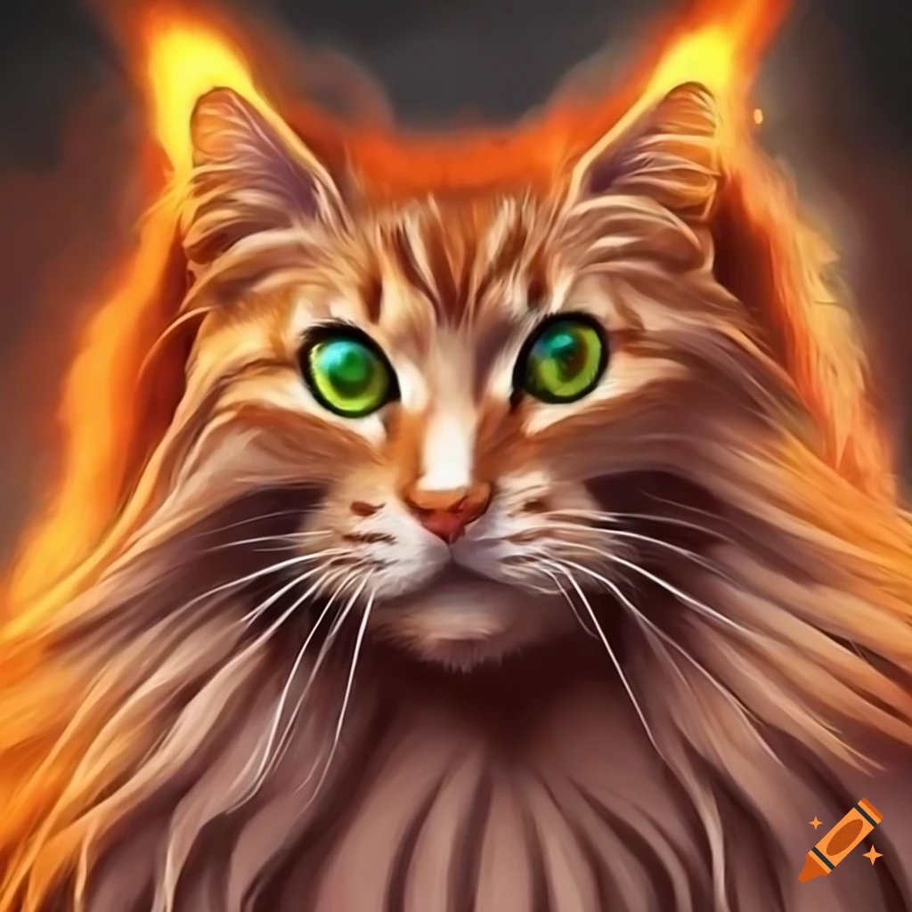 A orange maine coon with fire fur